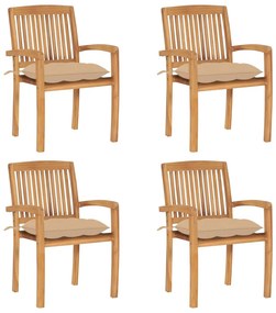 Stohovací zahradní židle s poduškami 4 ks masivní teak 3073258