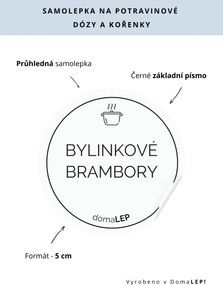 Samolepka na kořenky BYLINKOVÉ BRAMBORY průhledná 5 cm základní písmo