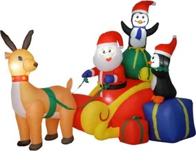 Outsunny nafukovací Santa Claus s saněmi, tučňáky a soby, LED osvětlení, vánoční dekorace pro interiér i exteriér 180x120x155 cm