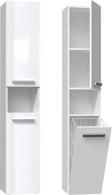 Koupelnový sloupek s košem na prádlo NEL III bílá/bílý lesk