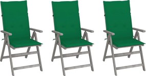 vidaXL Zahradní polohovací židle s poduškami 3 ks masivní akácie [3064738] Barva: Zelená