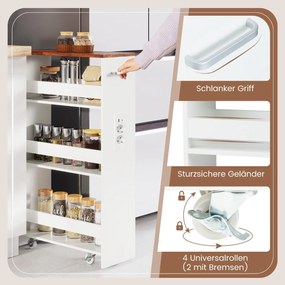 Costway 20 cm tenký úložný vozík s nabíjecí stanicí 4patrový