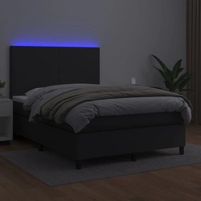 Box spring postel s matrací a LED černá 140x200 cm umělá kůže 3135825