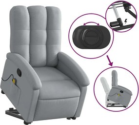 Zvedací masážní polohovací křeslo světle šedé textil 3204104