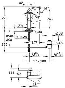 Grohe Wave Umyvadlová páková baterie stojánková s výpustí chrom 23584001