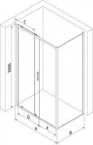 Mexen Exo, posuvná sprchová kabina, dveře 170 cm + boční stěna 100 cm, transparentní sklo, zlatá, 8151-170-100-50-00