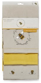 Sada 3 béžovo-žlutých bavlněných kuchyňských utěrek Cooksmart ® Bumble Bees