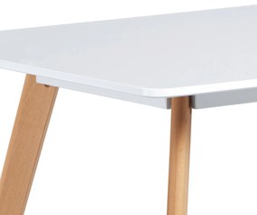 AUTRONIC Jídelní stůl 120x80 cm, MDF, bílý matný lak, masiv buk, přírodní odstín