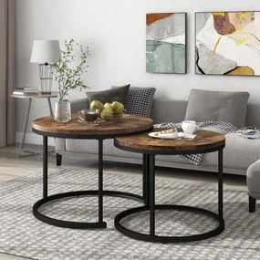 Aosom Kulatý konferenční stolek 70 cm, MDF deska stolu, elegantní pro obývací pokoj, rodinu a přátele, Hnědá