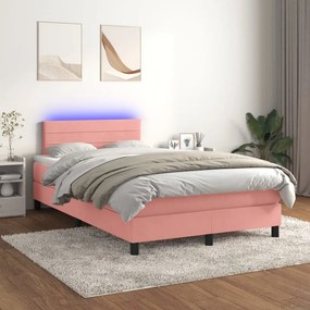 Box spring postel s matrací a LED růžová 120x200 cm samet 3134458