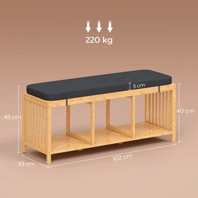 HOMCOM bambusová lavice na boty s polstrovaným sedákem a otevřenou policí do předsíně, 102 x 33 x 45 cm, přírodní