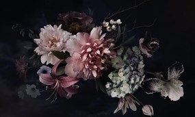 Vícedílný obraz Květiny Ve Stylu Vintage Na Tmavém Pozadí Nedostatek Nedostatek Přírodní plátno 150x90