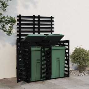 Úložný box na dvě popelnice černý masivní borové dřevo 3157689