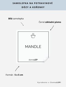 MANDLE MLETÉ – bílá samolepka na dózu, základní písmo, 5 x 5 cm | DomaLEP