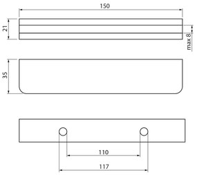 Sapho Sapho, Skleněná police 200mm, černá/čiré sklo, MY009B-11