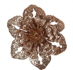 Měděná třpytivá umělá dekorace vánoční hvězda Poinsettia - Ø 6*2 cm