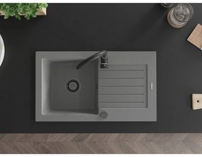 Mexen Pablo, granitový dřez 752x436x161 mm, 1-komorový, šedá s černým sifonem, 6510751010-71-B