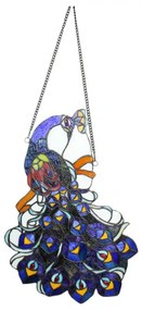 Závěsný Tiffany panel páv Peacock Blue – 34x1x50/70 cm