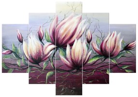 Gario Ručně malovaný obraz Květiny magnólie - 5 dílný Rozměry: 150 x 105 cm