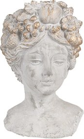 Šedý antik cementový květináč hlava ženy s květy S - 14*14*22 cm