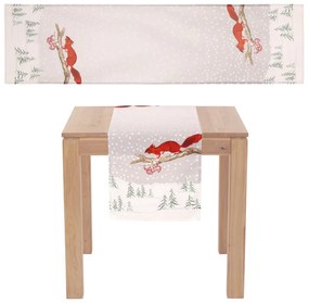 Běhoun s vánočním motivem, zasněžená krajina s veverkou, 40x150 cm,100 % polyester UBR074-2