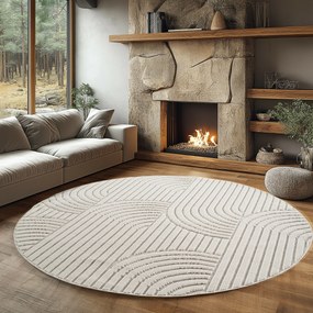 Ayyildiz, Kusový koberec Helix 2201 cream kruh, 80x80, bílá, chodba / předsíň