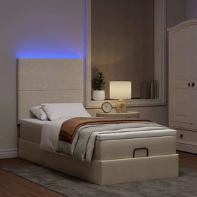 Osmanská postel s matrací &amp; LEDs krémová 90x200 cm látka 3313897