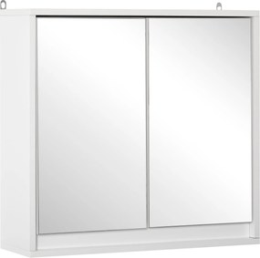 Koupelnová skříňka HOMCOM se zrcadlem, 2 dveřmi a nastavitelnou policí, závěsná koupelnová skříňka pro toaletu, moderní styl 48x14,5x45 cm Bílá | Aoso