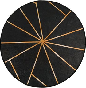 Koberec pratelný černý a zlatý Ø 120 cm 136620