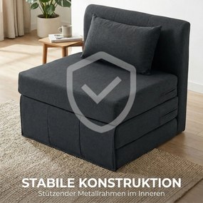 HOMCOM 2v1 skládací podlahové křeslo/sedačka na spaní – polstrované s lněným vzhledem, tmavě šedá (80 × 75 × 74 cm)