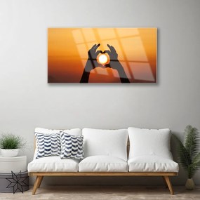 akrylový obraz Ruce Srdce Slunce Láska 100x50 cm