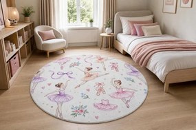 Dětský koberec protiskluzový BAMBINO 61600 krémový / růžový kruh