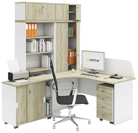 Rohový kancelářský pracovní stůl MIRELLI A+, levý, bílá/dub sonoma