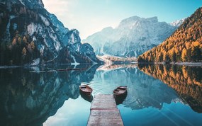 Vícedílný obraz Jezero Braies V Italských Dolomitech 3D Nedostatek Nedostatek Přírodní plátno 240x150