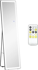 HOMCOM stojací zrcadlo 2 v 1 s LED světlem, volně stojící, hliník, nastavitelný světelný zdroj, 40 cm x 37 cm x 157,5 cm