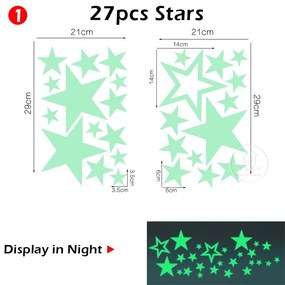Samolepky na zeď - svítící zelené nebo modré hvězdy a měsíc Varianta: 1 - 27ks zelené hvězdy
