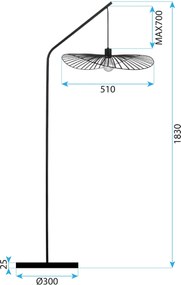 Toolight Toolight, stojací lampa 183cm, 1xE27, APP1844-1F, černá, OSW-07065