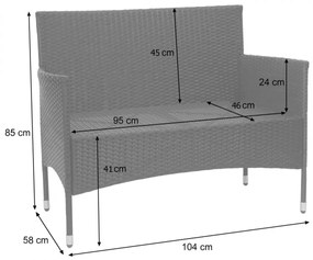 Zahradní Set 2 křesel, pohovky a stolku HWC-F55 - černá, krémové polštáře