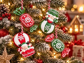 Sada 4 ks vánočních ozdob CANDY ELF 6 cm