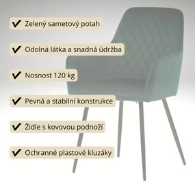 Vikio Jídelní set pro 8 osob 180x90 cm soft dub noha X zelená židle s područkami VJS228-8Z