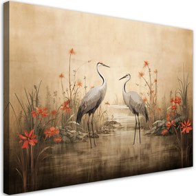 Obraz na plátně, Jeřábi na jezeře - 90x60 cm