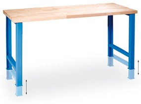 Výškově nastavitelný pracovní stůl do dílny GD, buková spárovka, 1200 x 685 x 850 - 1050 mm, modrá