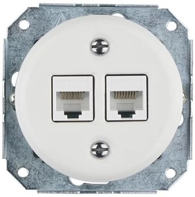 Bohemia-Design -Porcelánová retro ethernetová zásuvka bez rámečku 2x CAT.5E bílá 12359363