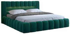 Manželská postel 140 cm Luxa (tmavě zelená) (s roštem, úl. prostorem a LED). 1041553