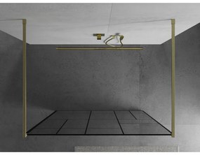 Mexen Kioto, sprchová zástěna Walk-In 110 x 200 cm, 8mm sklo černý vzor, ​​zlatý matný profil, 800-110-002-55-78