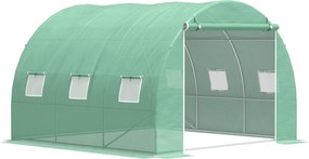Zahradní skleník Outsunny 9 m², 3 x 2 m, tunelový skleník se zipovými dveřmi a 6 síťovými okny, ocelový rám a vysoce hustý PE, UV-odolný, zelený
