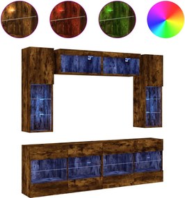 6dílná obývací stěna s LED osvětlením kouřový dub 3216801