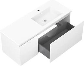 Mexen Orio, koupelnová skříňka 120 cm s pravým umyvadlem Otis, 1S, 1D, bílá matná, 91A13-12047-3-BBFF01-W18P01