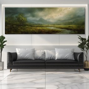 Obraz na plátně - Zamračené ráno v mokřadu FeelHappy.cz Velikost obrazu: 180 x 60 cm