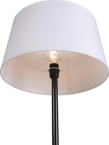 Stojací lampa černá s bílým lněným stínítkem 45 cm - Simplo